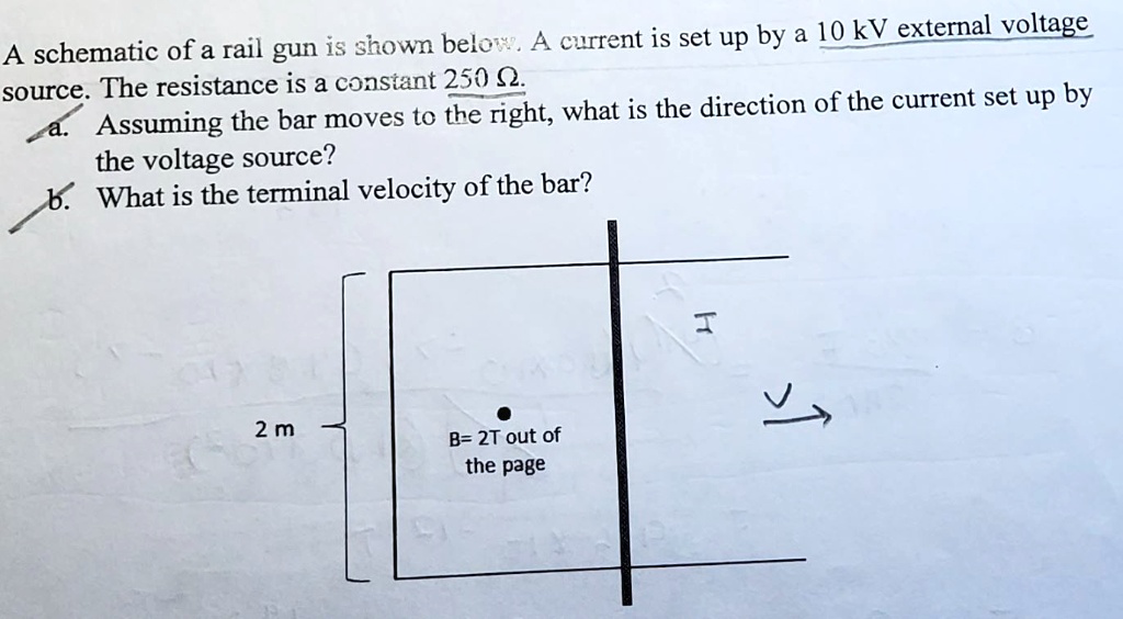 SOLVED: A schematic of a railgun is shown below. A current is set up by ...