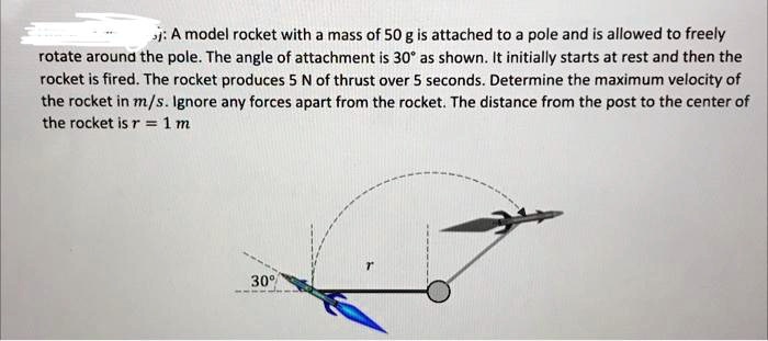 A model rocket with a mass of 50 g is attached to a pole and...