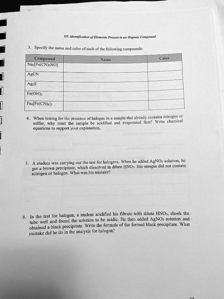 SOLVED: Identification of Elements Present in an Organic Compound ...