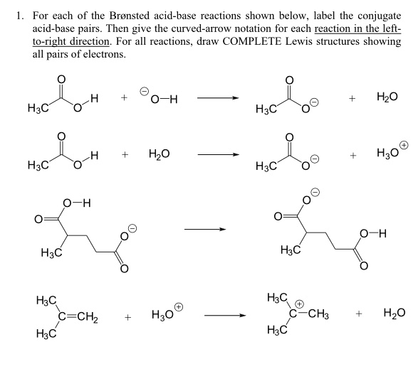 SOLVED: For each of the Bronsted acid-base reactions shown below, label the conjugate acid-base ...