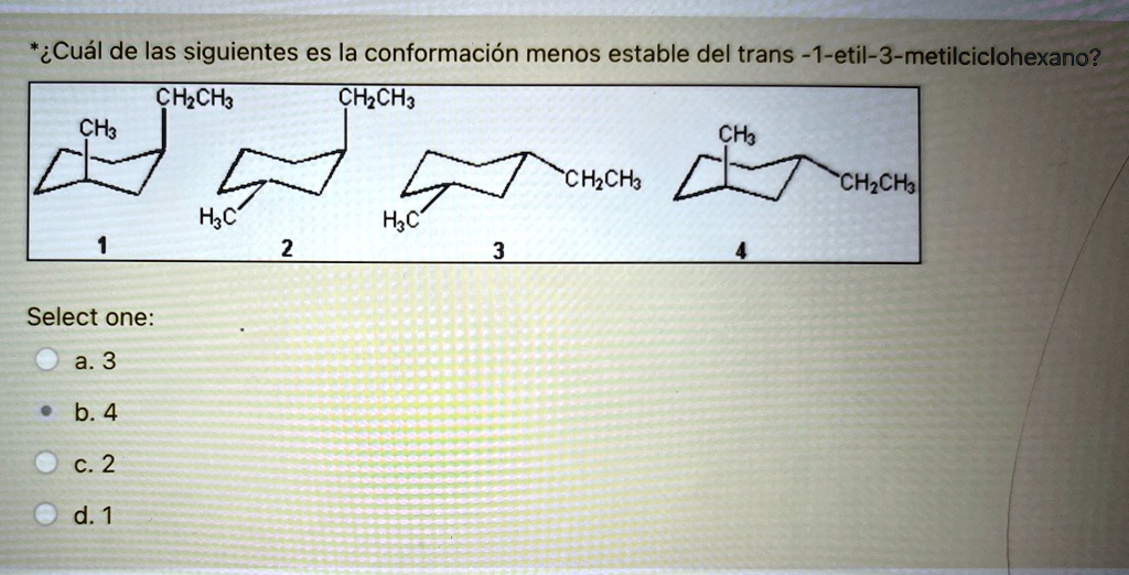 *¿Cuál de las siguientes es la conformación menos estable del trans-1 ...