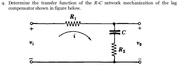 SOLVED: 4. Determine the transfer function of the R-C network ...