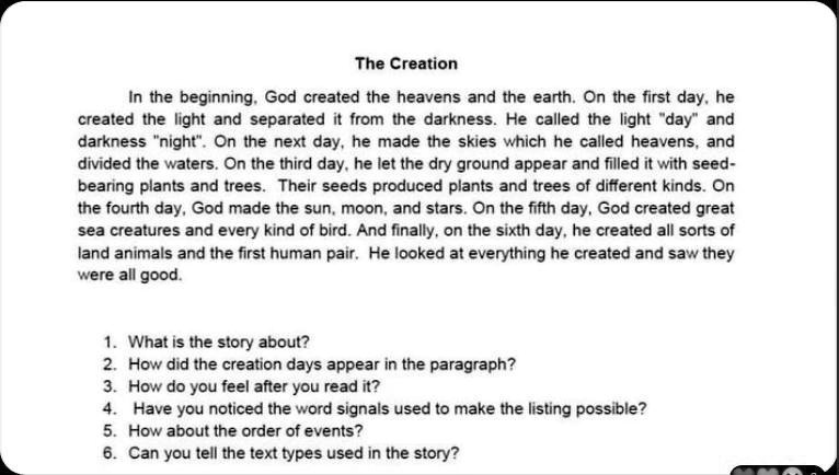 answer the followings the creation in the beginning god created the ...