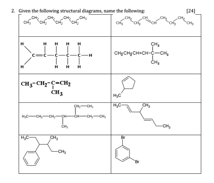 SOLVED: 2. Given the following structural diagrams, name the following H 1 H CHCHCH=CH-C- CH CHa ...