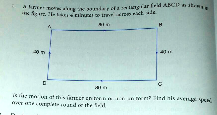 1. A farmer moves along the boundary of a rectangular field ABCD as ...
