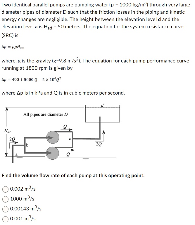 SOLVED: Texts: Two identical parallel pumps are pumping water (p = 1000 ...