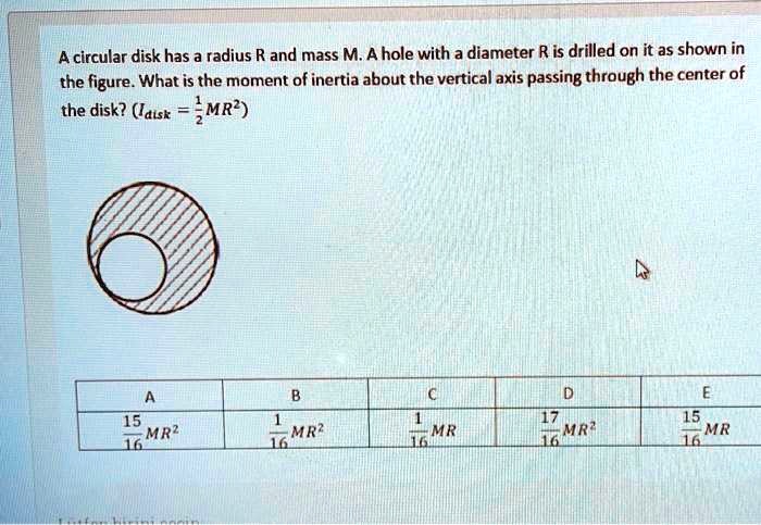 A circular disk has a radius R and mass M. A hole with a diameter R is drilled on it as shown in ...