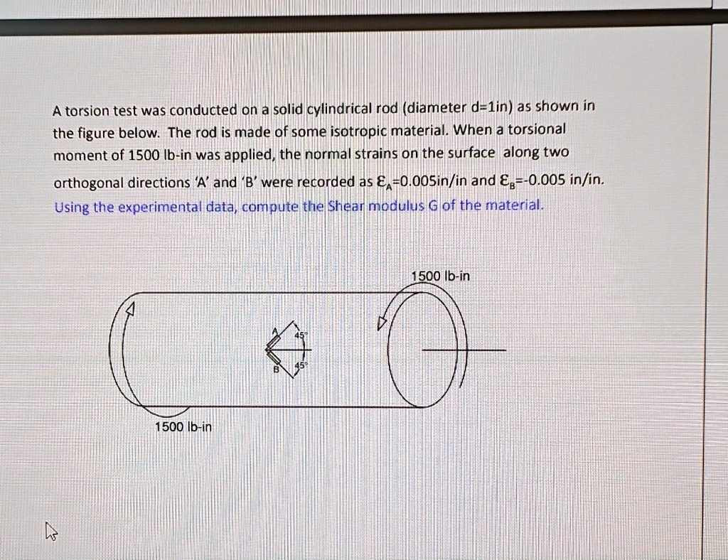 SOLVED: Texts: A torsion test was conducted on a solid cylindrical rod ...