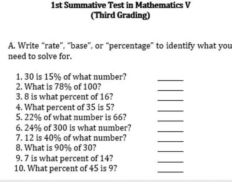 1st Summative Test in Mathematics V (Third Grading) A. Write...