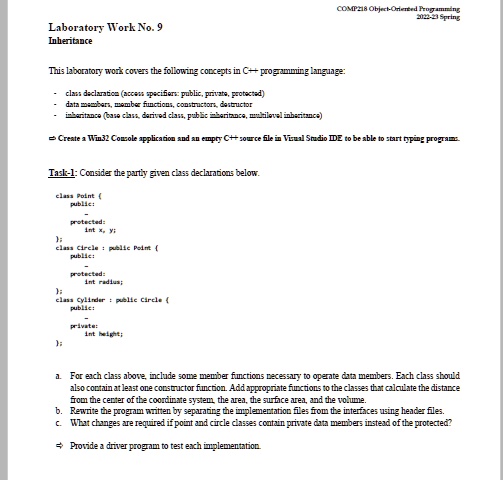 Solved Texts Comp218 Object Dprog Supads 62 Se06 Laboratory Work No 9 Inheritance Class