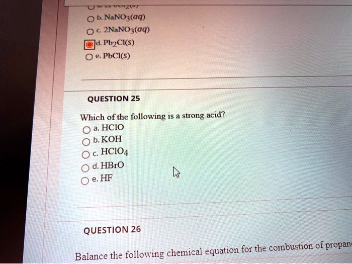 SOLVED: NaNO3(aq) + 2NaNO3(aq) â†’ Pb2Cl(s) + PbCl(s) QUESTION 25 ...