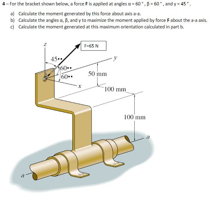 4 - For the bracket shown below, a force F is applied at angles α = 60 ...