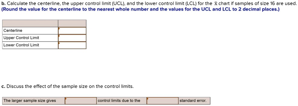 SOLVED: b: Calculate the centerline the upper control limit (UCL); and the lower control limit ...