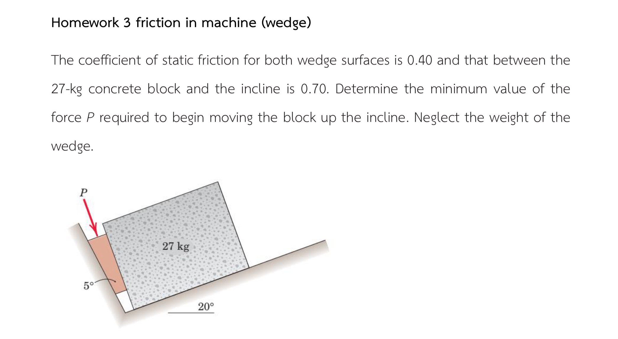 Homework 3 friction in machine (wedge) The coefficient of static ...