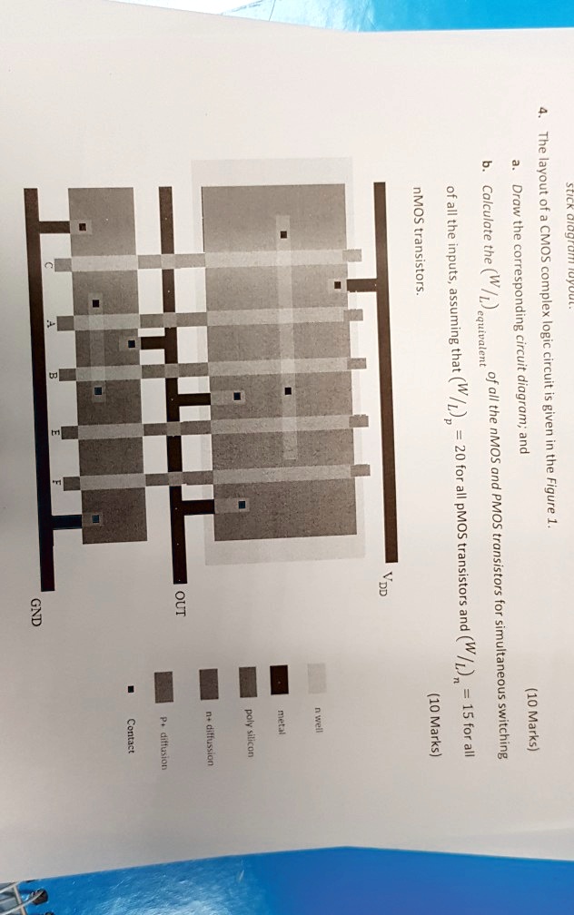 SOLVED: 4. b. nMOS transistors. a. Draw the corresponding circuit diagram and the layout of a ...