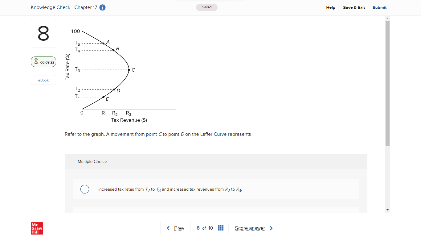 Knowledge Check - Chapter 17 i Saved Help Save & Exit Submit 8 Tax Revenue ($) Refer to the ...