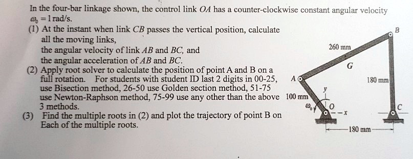 SOLVED: In the four-bar linkage shown, the control link OA has a counter-clockwise constant ...