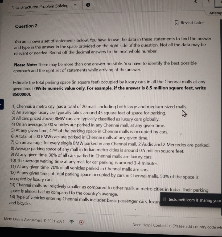 3. Unstructured Problem Solving Question 2 Revisit Later You are shown ...