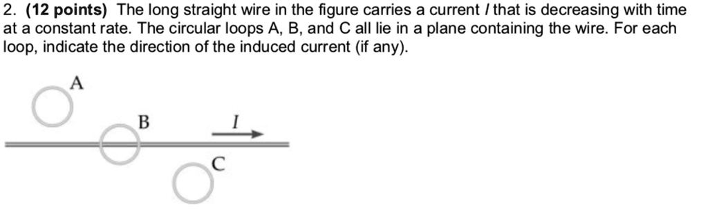 2 12 points the long straight wire in the figure carries a current that is decreasing with time ...