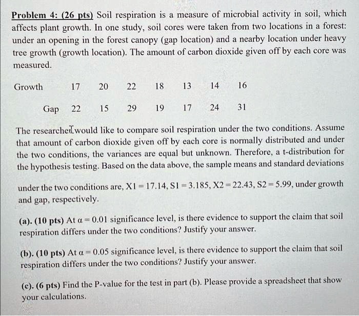 Problem 4: (26 pts) Soil respiration is a measure of microbial activity ...
