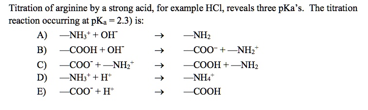 SOLVED: Titration of arginine by a strong acid, for example HCl ...