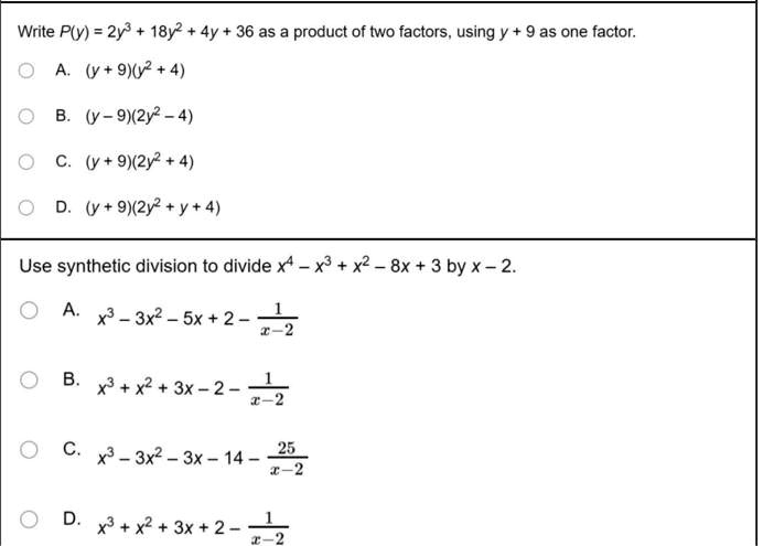 SOLVED: Write P(y) = 2y^3 + 18y^2 + 4y + 36 as a product of two factors ...