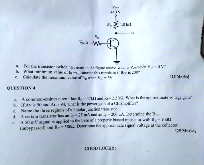SOLVED: Vec +10V Rc=1.0k RB VINOM c. Calculate the maximum value of R when V=5V [25 Marks ...