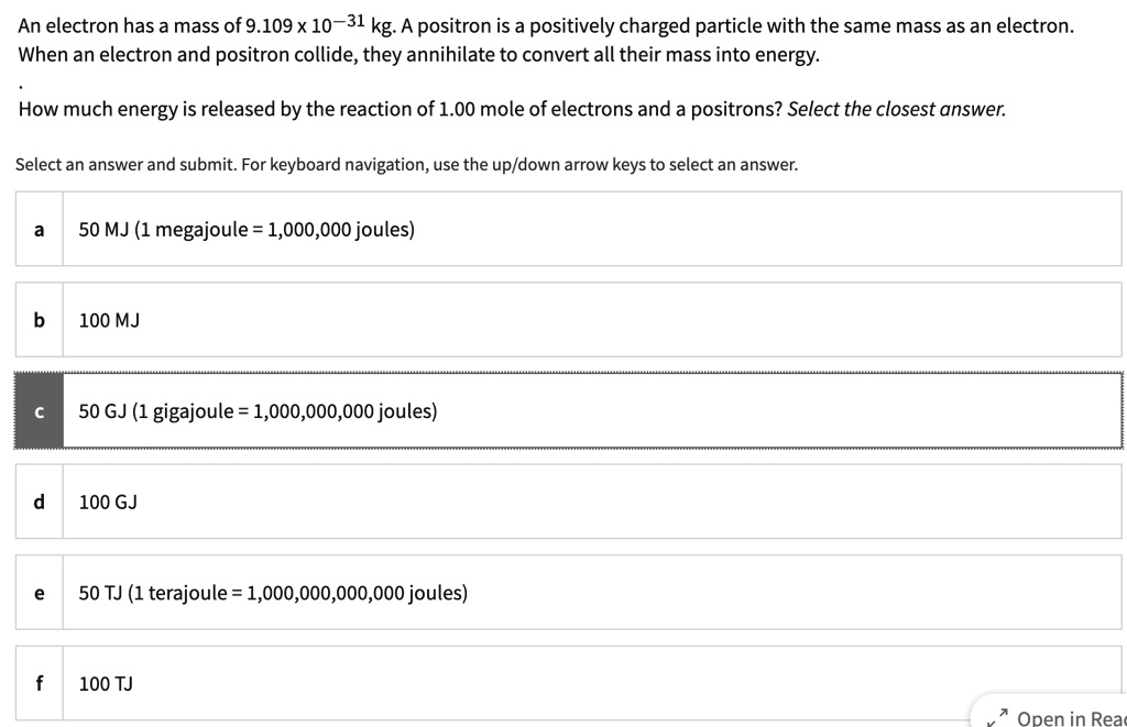 Solved An Electron Has A Mass Of 9 109 X 10 31 Kg A Positron Is A