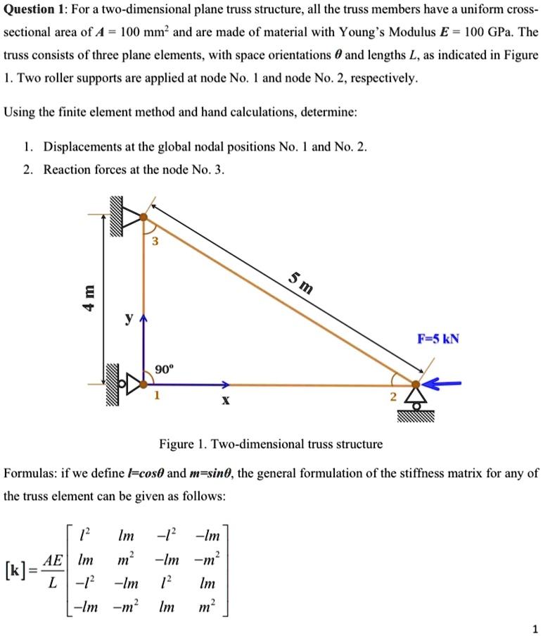 Question 1: For a two-dimensional plane truss structure, all the truss ...