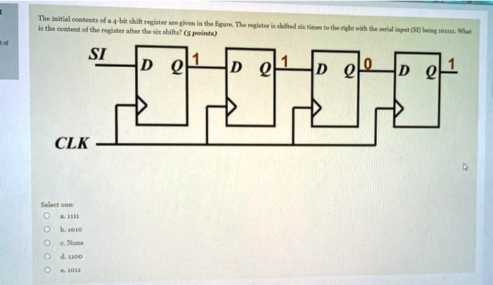 The initial contents of a 4-bit shift register are given in the figure. The register is shifted ...