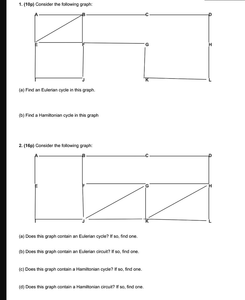 SOLVED: 1. (1Op) Consider the following graph: (a) Find an Eulerian ... SOLVED: 1. (1Op) Consider the following graph: (a) Find an Eulerian ...