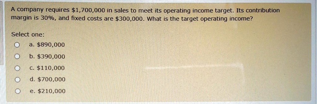 A company requires 1,700,000 in sales to meet its operating income ...
