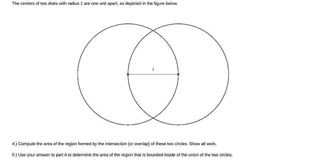 The centers of two disks with radius 1 are one unit apart, as depicted in the figure below. 1 a ...