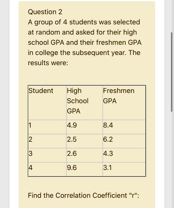 SOLVED: Question 2 A group of 4 students was selected at random and ...