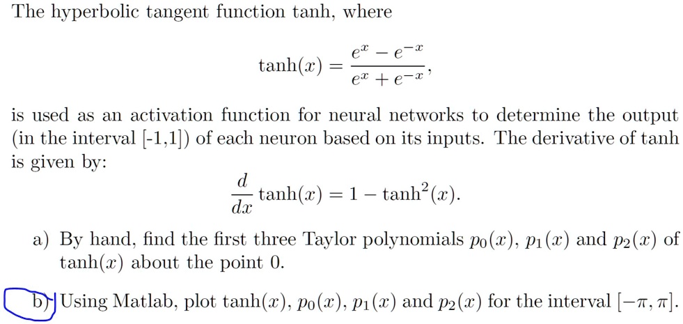 SOLVED: The hyperbolic tangent function tanh; where e" tanh(z) = ex + e ...