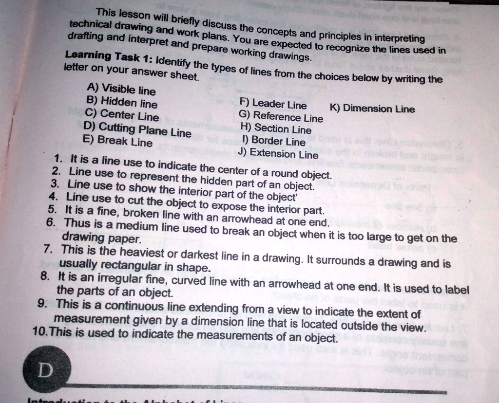 SOLVED: "Learning Task 1: Identify the types of lines from the choices ...