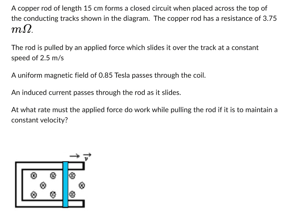 a copper rod of length 15 cm forms a closed circuit when placed across ...