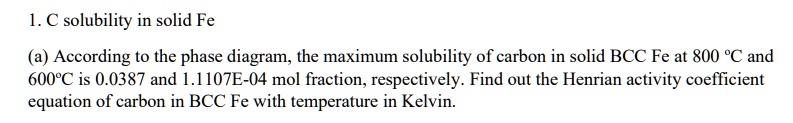 SOLVED: C solubility in solid Fe According to the phase diagram, the ...