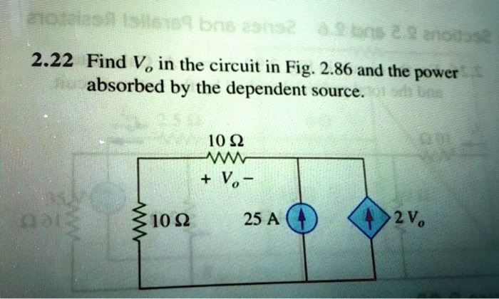 2.22 Find Vo in the circuit in Fig. 2.86 and the power absorbed by the dependent source.