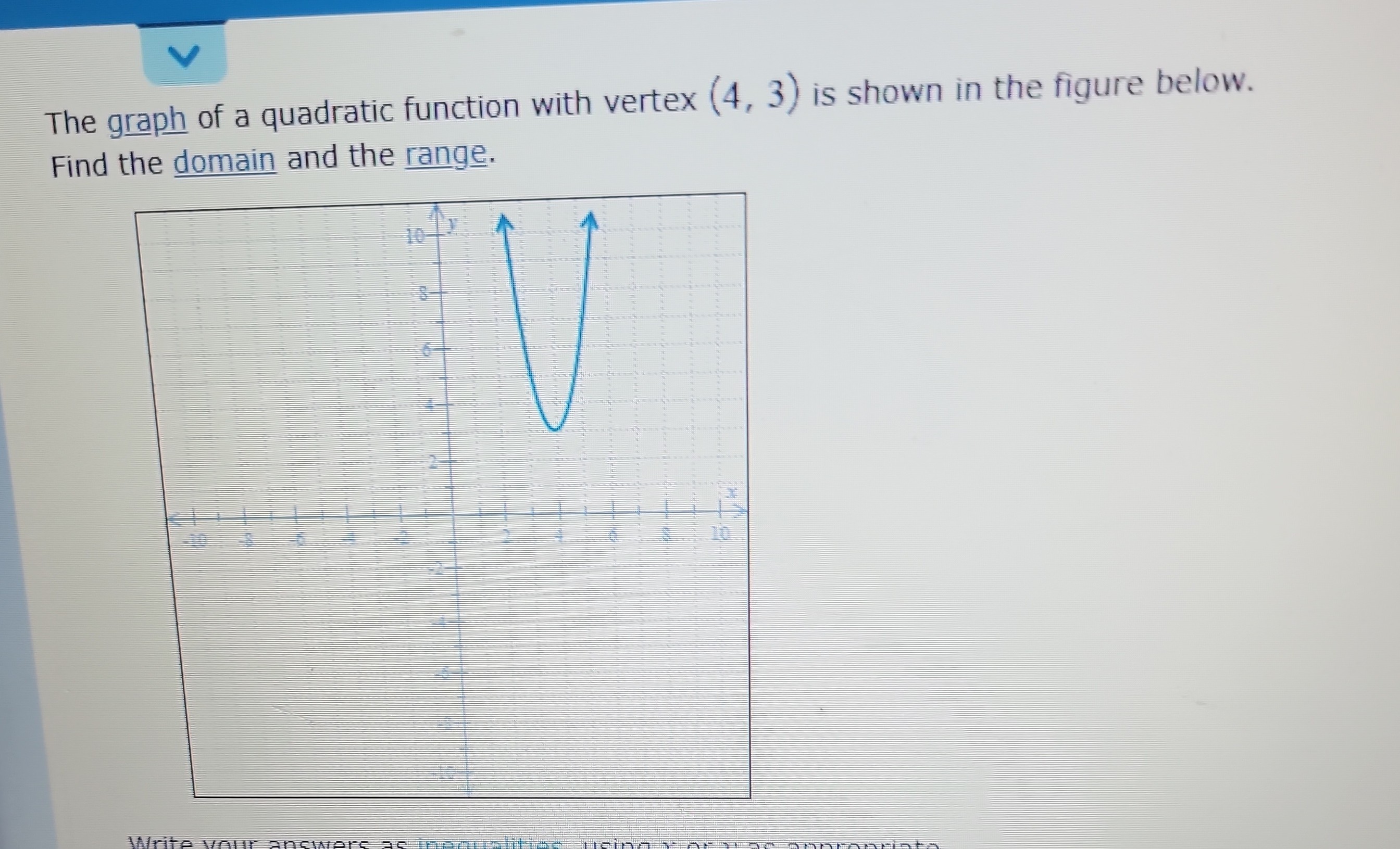 The graph of a quadratic function with vertex (4,3) is shown in the ...
