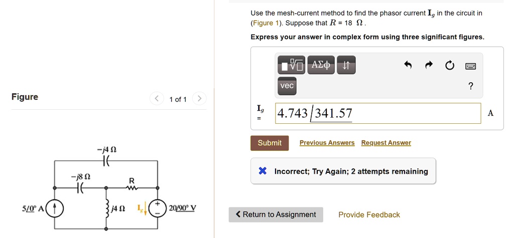 SOLVED: Use the mesh-current method to find the phasor current Ig in the circuit in Figure 1 ...