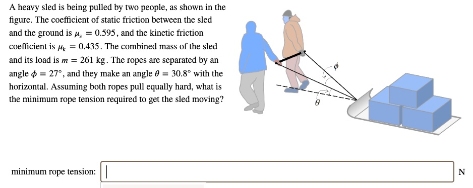 SOLVED: A heavy sled is being pulled by two people, as shown in the ...