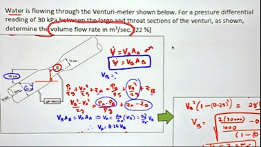water is flowing through the venturi meter shown below for a pressure ...