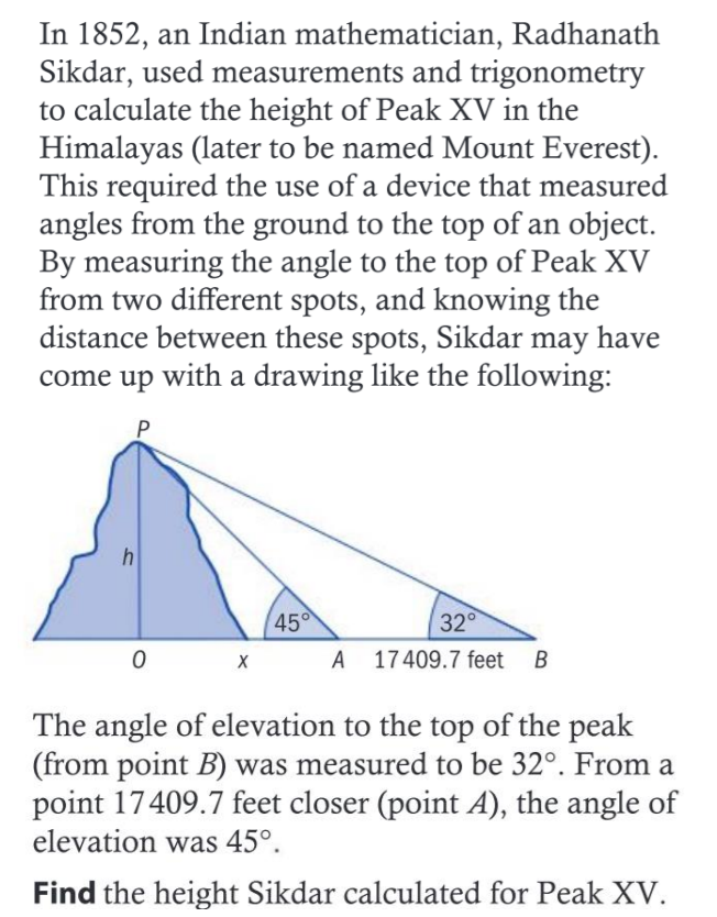 SOLVED: In 1852, an Indian mathematician, Radhanath Sikdar, used ...
