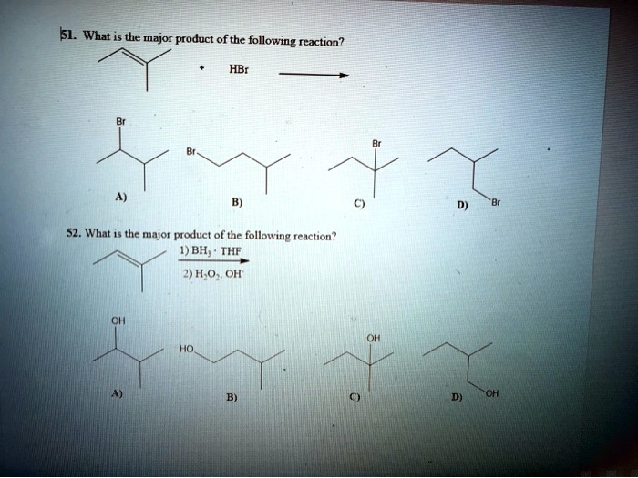 Solved What Is The Major Product Of The Following Reaction Hbr What Is The Major Product Of