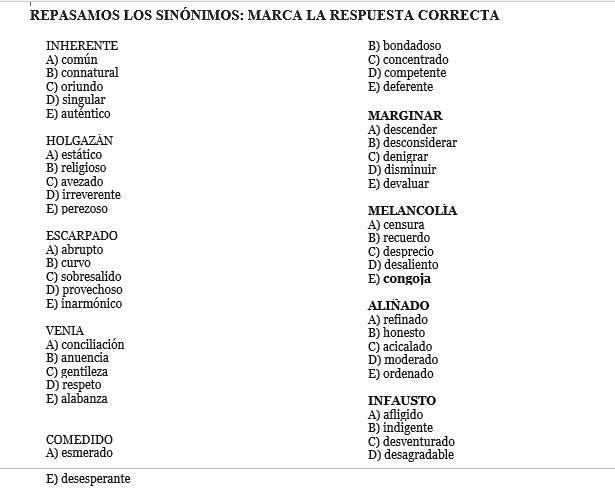 SOLVED: REPASAMOS LOS SINÓNIMOS: MARCA LA RESPUESTA CORRECTA REPASAMOS ...