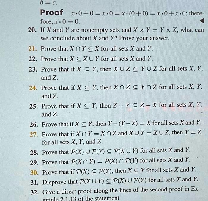 SOLVED: Texts: 21, 27 21. Prove that X ⊆ Y implies X ∩ Y = X for all ...