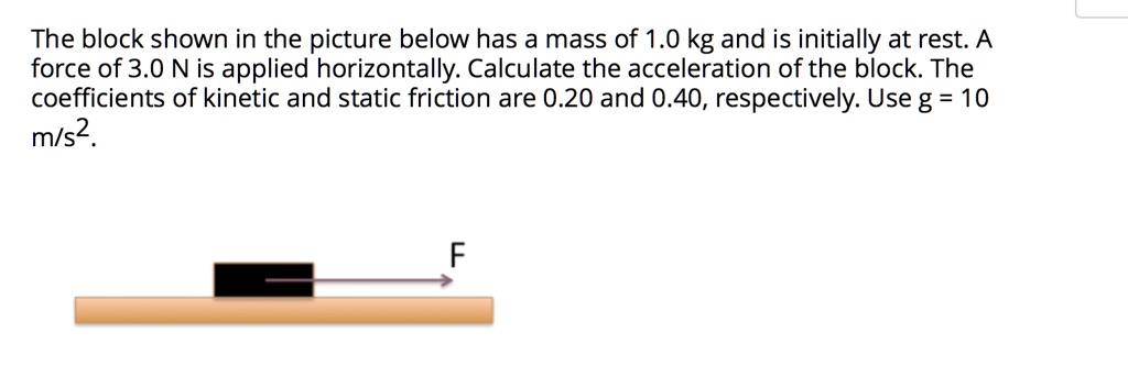 the block shown in the picture below has a mass of 10 kg and is initially at rest a force of 30 ...