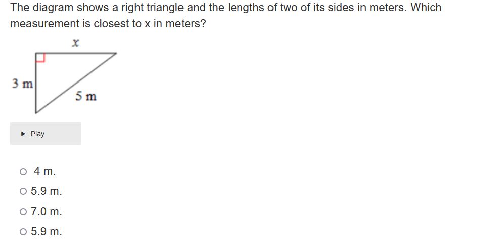The diagram shows a right triangle and the lengths of two of its sides ...