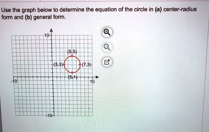 Use the graph below to determine the equation of the circle in (a) center-radius form and (b ...